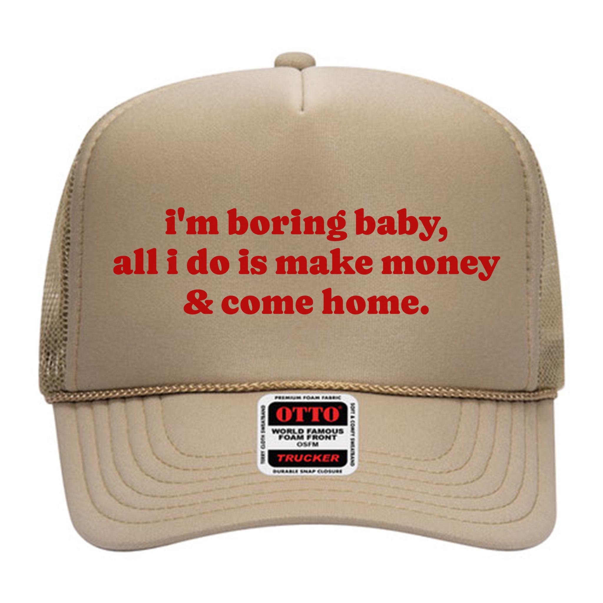 I'm Boring Mesh Back Trucker Hat, Classic Structured 5 Panel Pink White ...