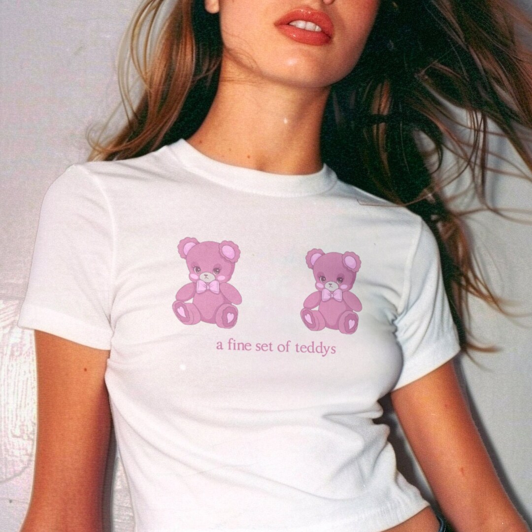Fine Set of Teddys Micro Rib Baby Tee, Trendy Y2k Style 90s 2000s ...