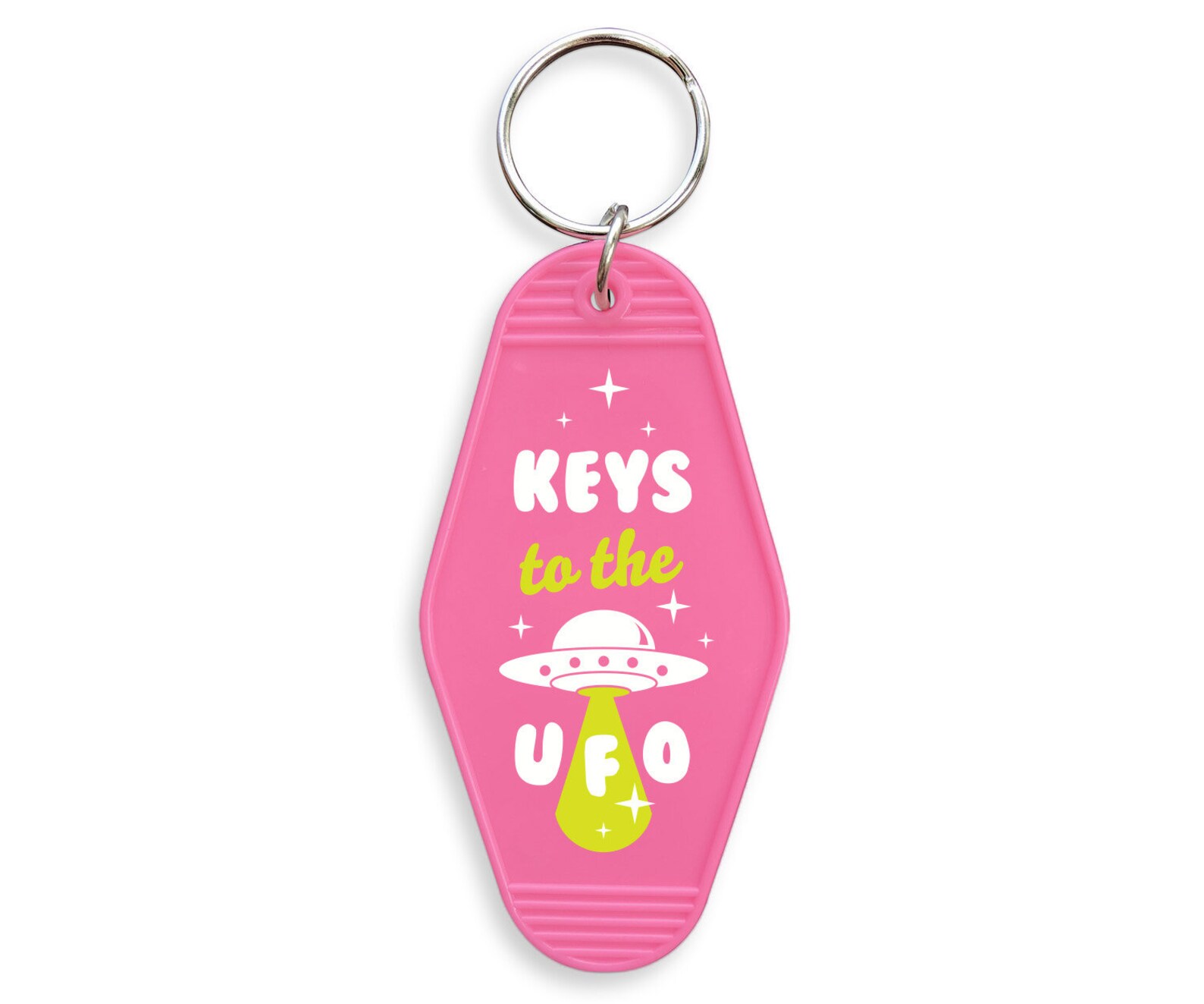 Keys to the UFO Motel Keychain, Cute Retro Style Alien Home Keychain ...