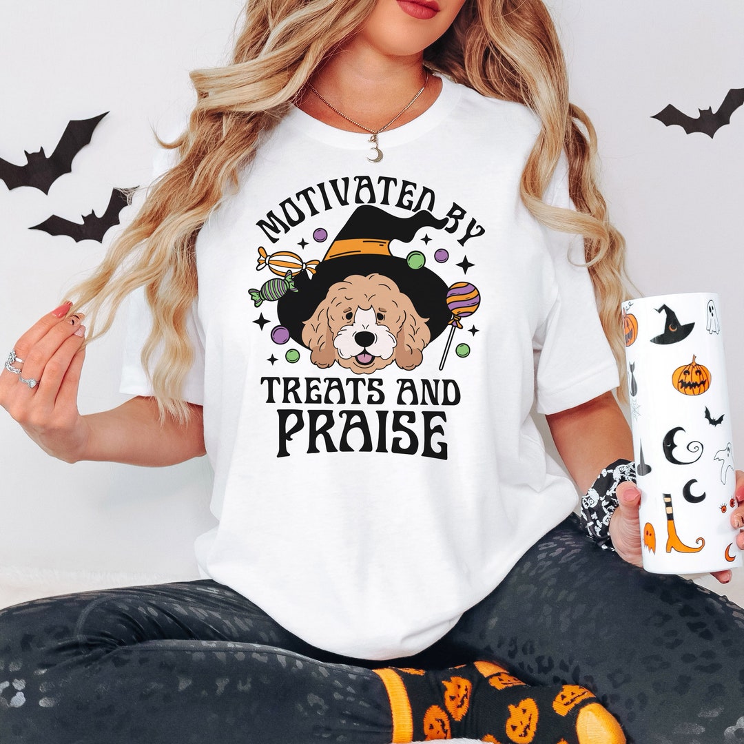 Treats and Praise Heavyweight Shirt, Funny Dog Golden Doodle Halloween ...