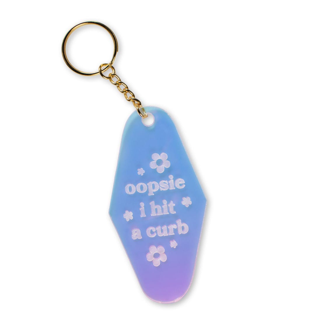 Hit A Curb Iridescent Motel Keychain, Iridescent Blue CMB Acrylic Laser ...
