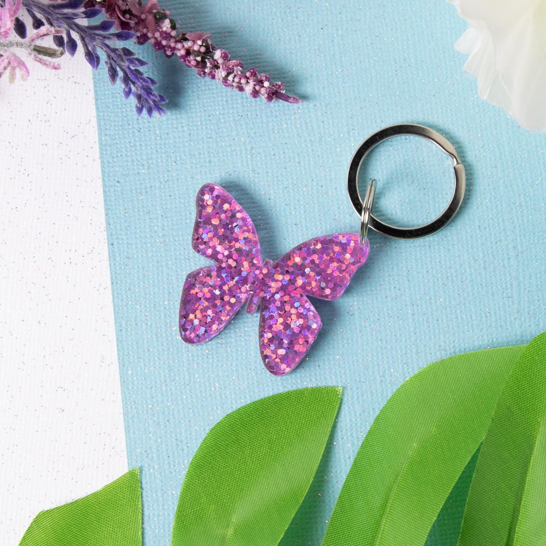 Basic Butterfly Keychain, Purple Razzle Dazzle Glitter CMB Acrylic ...