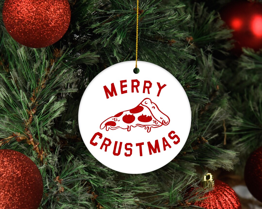 Merry Crustmas Christmas Ornament, Pizza Foodie White Ceramic Tree ...