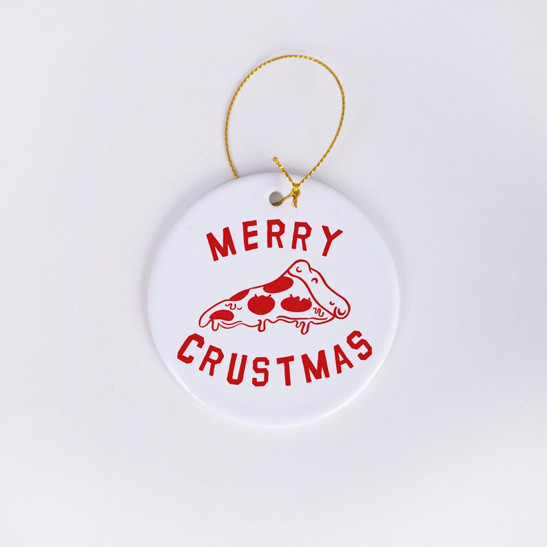 Merry Crustmas Christmas Ornament, Pizza Foodie White Ceramic Tree ...