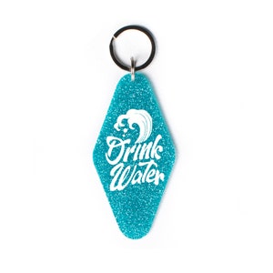 Drink Water Glitter Motel Keychain, Cute Reminder Keychain, Retro Style ...