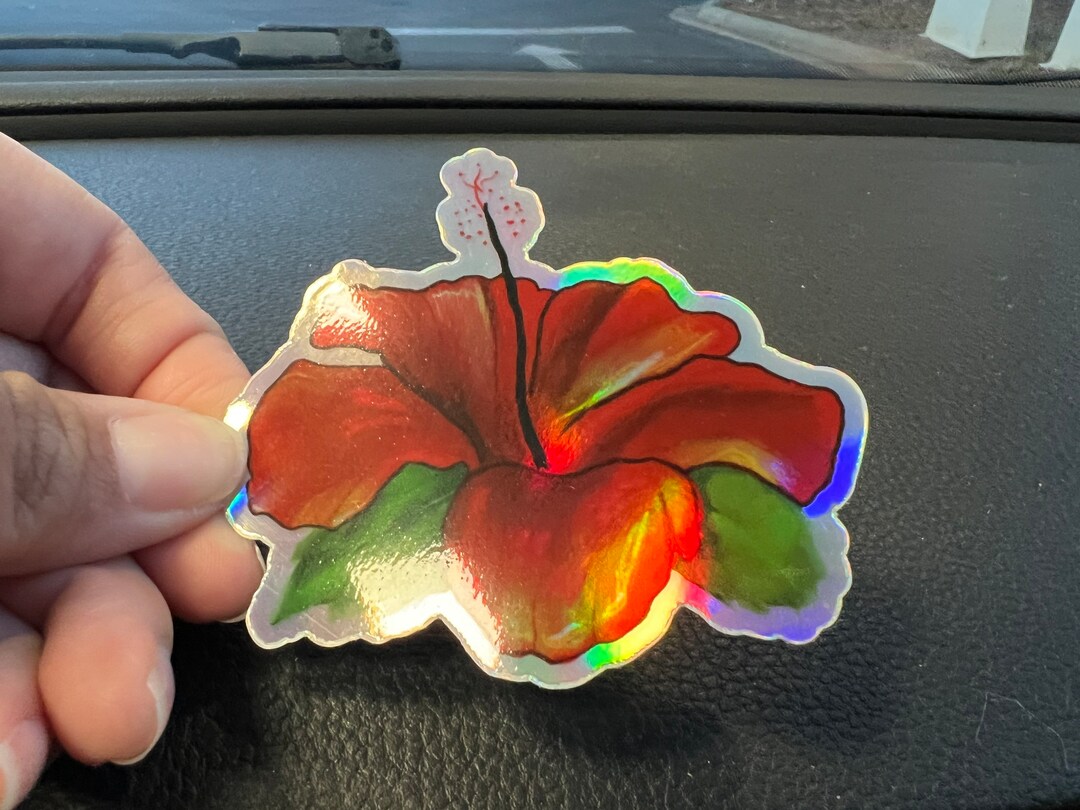 Hibiscus Amapola Floral Holographic Sticker Unique Floral Sticker ...