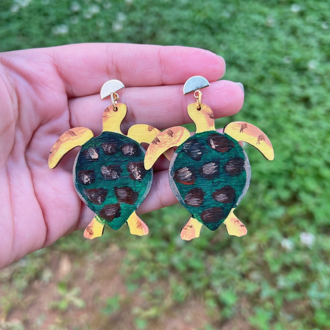 Turtle Jicotea Taino Hand Painted Earrings - Etsy