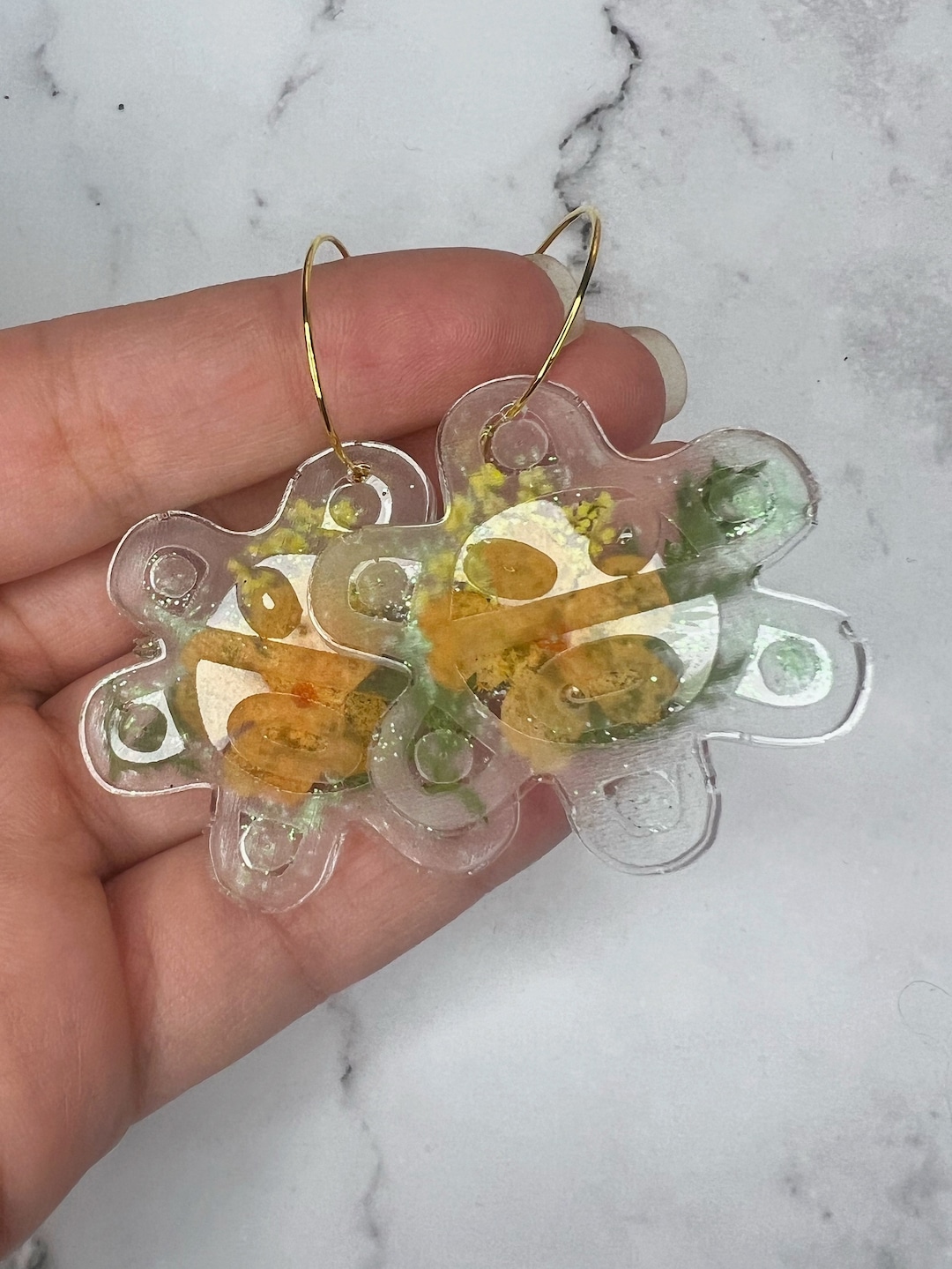 Taino Sun Resin Earrings, Pressed Flowers, Puerto Rico, Boricua - Etsy