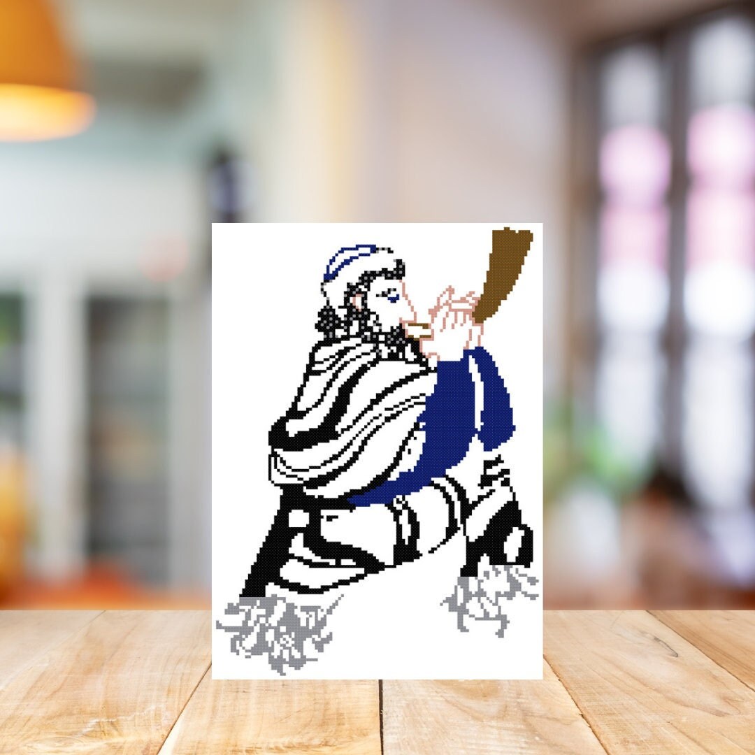 Rabbi With Shofar - Stamped Cross Stitch, Complete Kit or Fabric Only ...