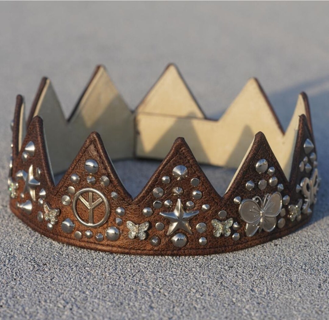 Distressed Bronze Leather Regalia Crown || Unisex || Adjustable With ...