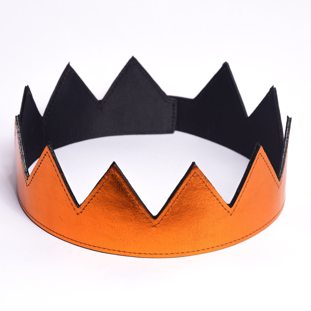 Metallic Orange Leather Crown || Unisex || Adjustable With Velcro Strap ...