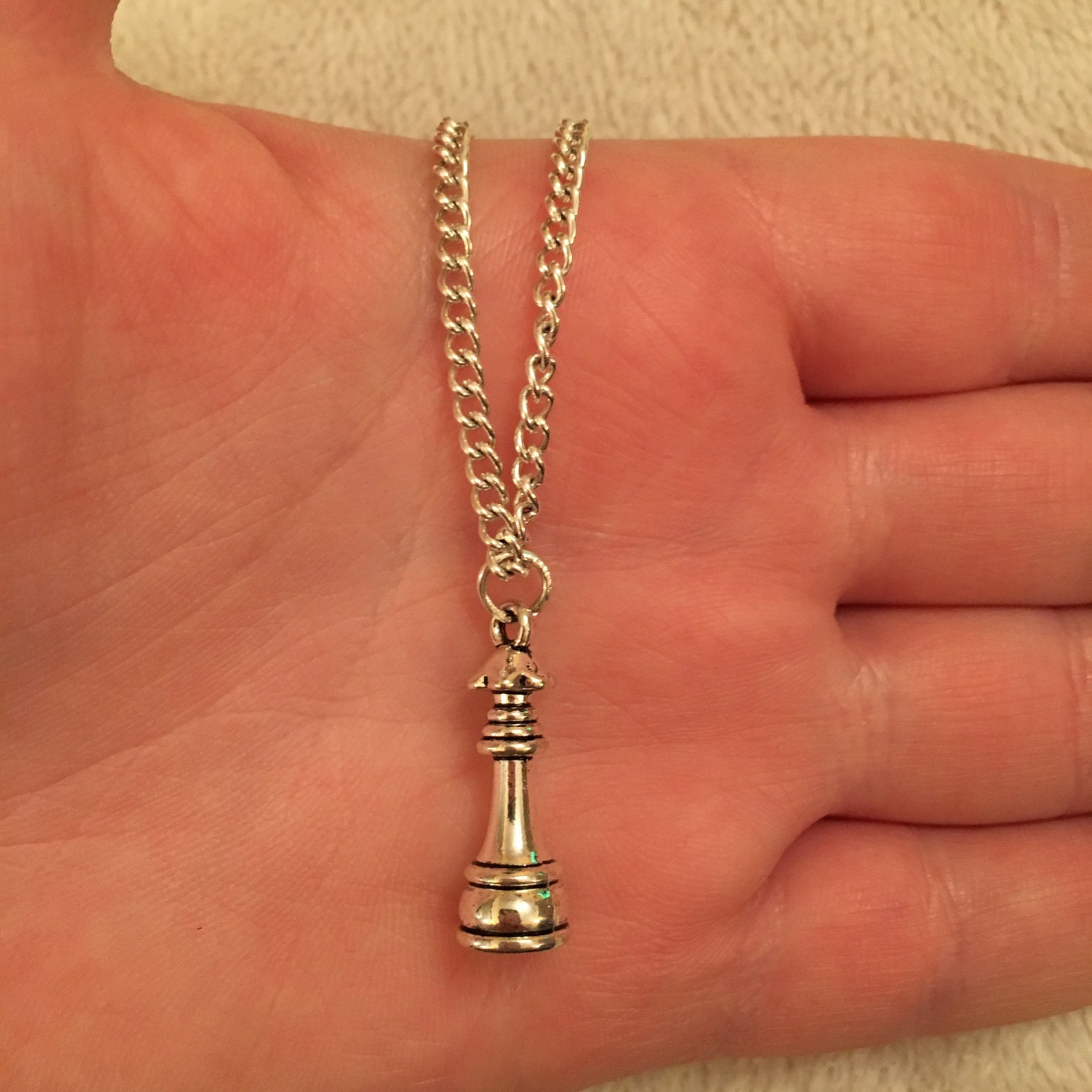 Silver Chain Necklace With Chess Piece Charm Queen Chess - Etsy UK
