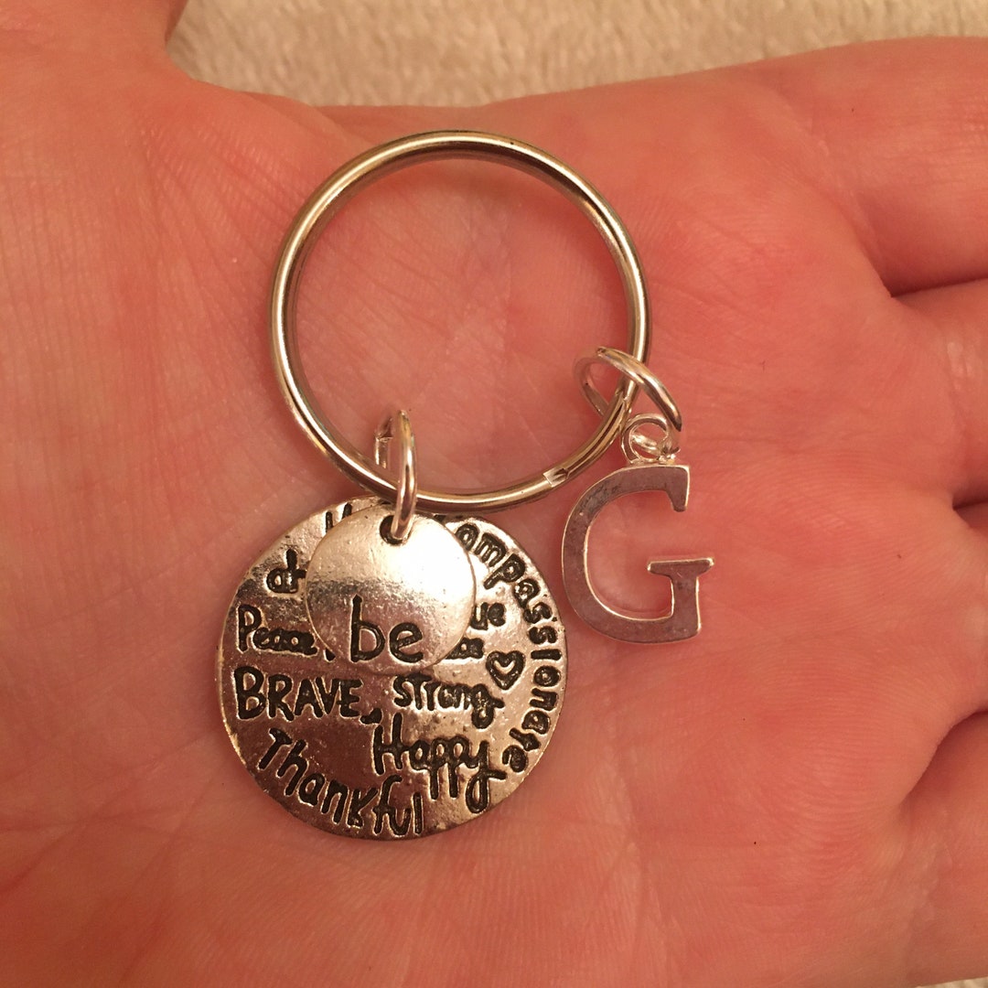 Positivity Key Ring/ Key Chain With Initial Charm Encouraging - Etsy