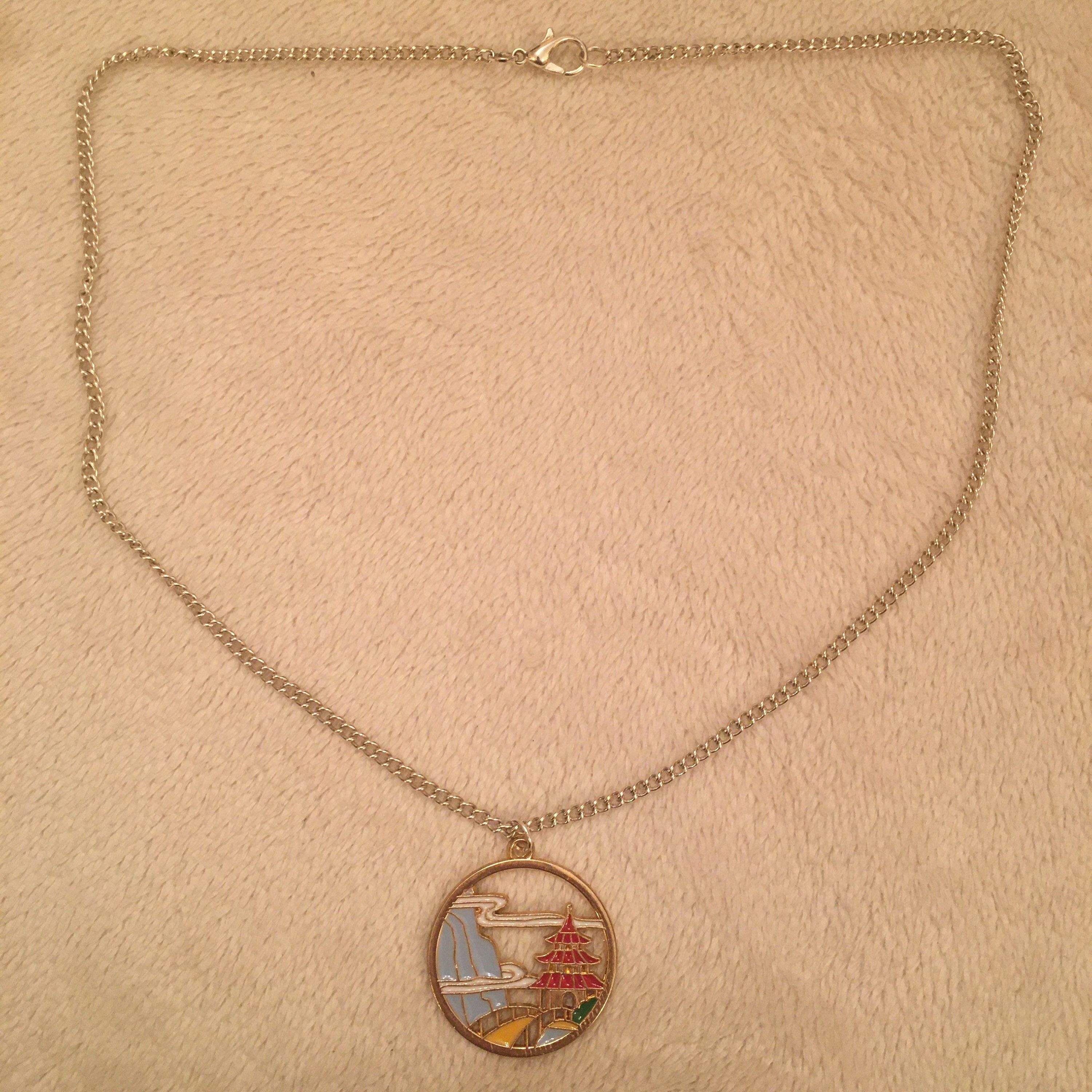 Silver Chain Necklace With Japanese Landscape Charm Japanese - Etsy