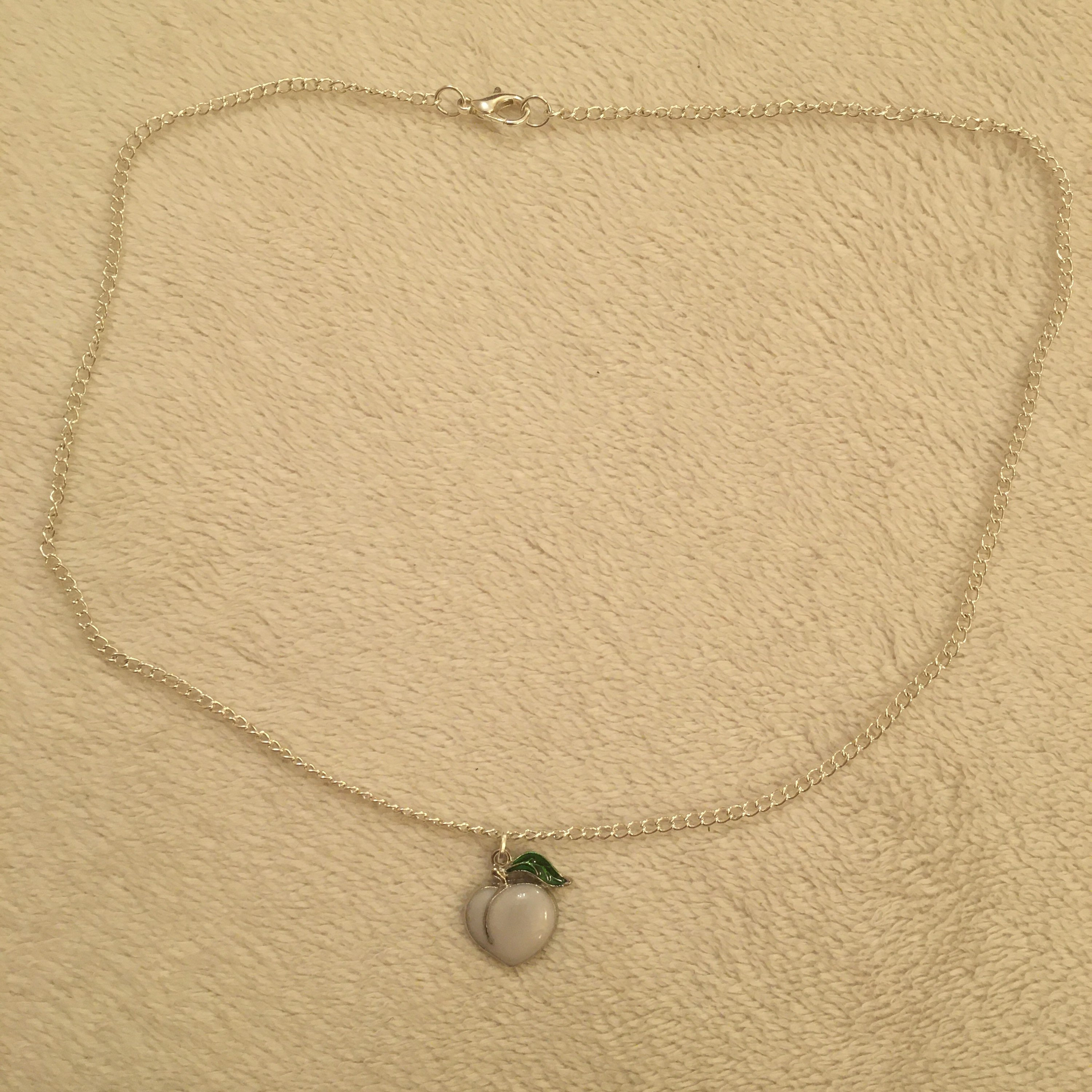 Silver Chain Necklace With Peach Charm Peach Necklace Fruit - Etsy UK