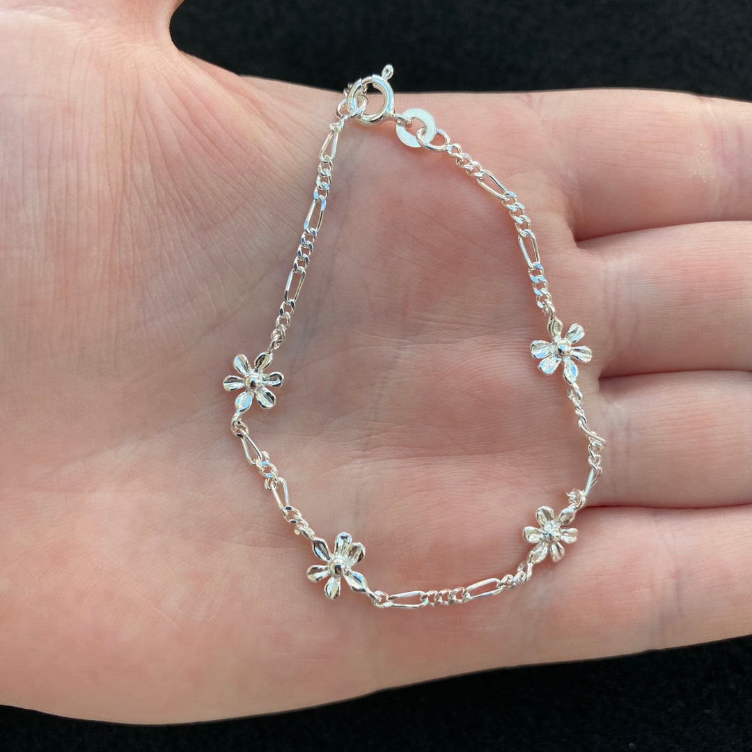 Sterling Silver Flower Bracelet, Sterling Silver Flower Jewellery - Etsy