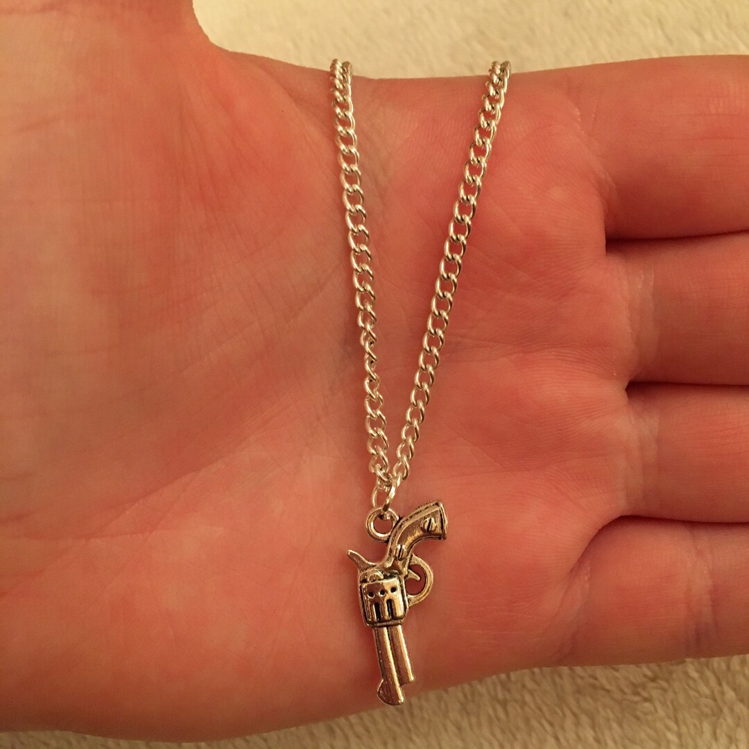 Silver Chain Necklace With Silver Gun Charm, Silver Gun Necklace - Etsy