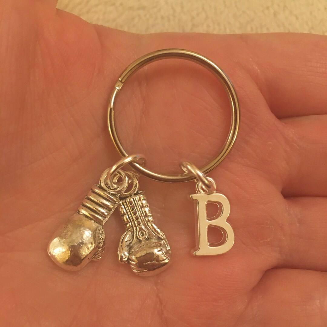 Silver Key Ring With Boxing Gloves and Silver Letter, Boxing Gloves Key ...