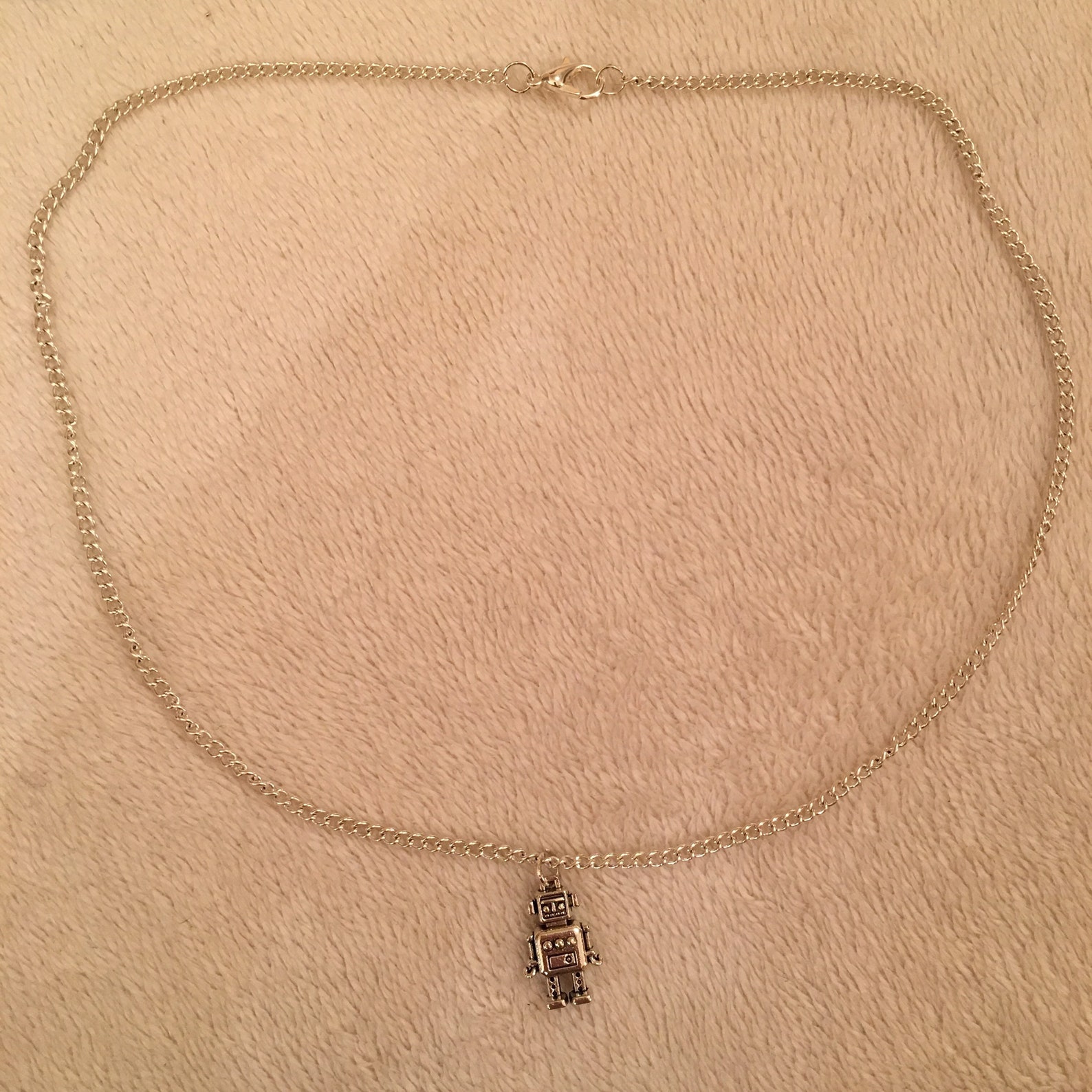 Silver Chain Necklace With Silver Robot Charm, Silver Robot Necklace ...