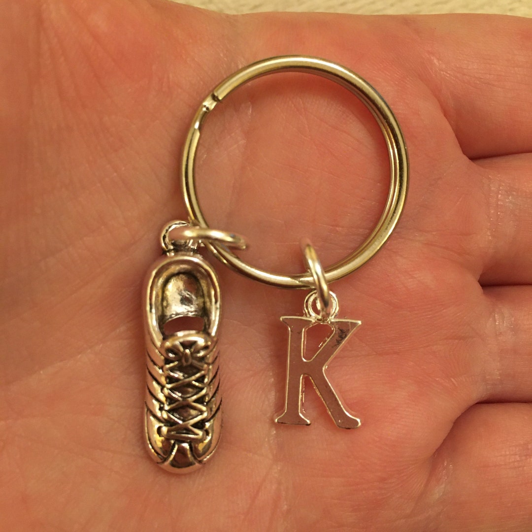 Silver Key Ring With Running Shoe Charm and Silver Letter, Running Shoe ...