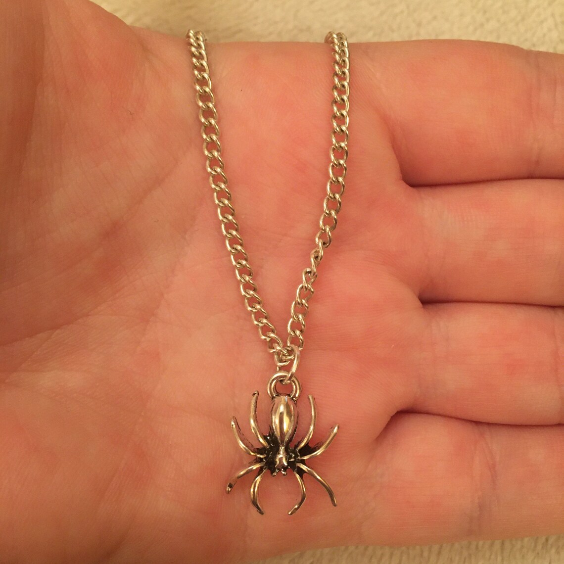 Silver Chain Necklace With Silver Spider Charm Silver Spider - Etsy
