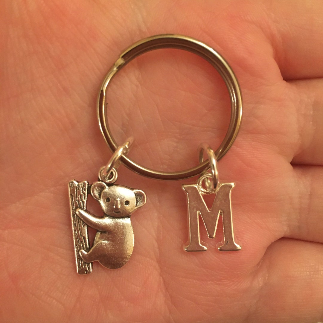 Silver Key Ring With Silver Koala Charm and Silver Letter, Initial Key ...