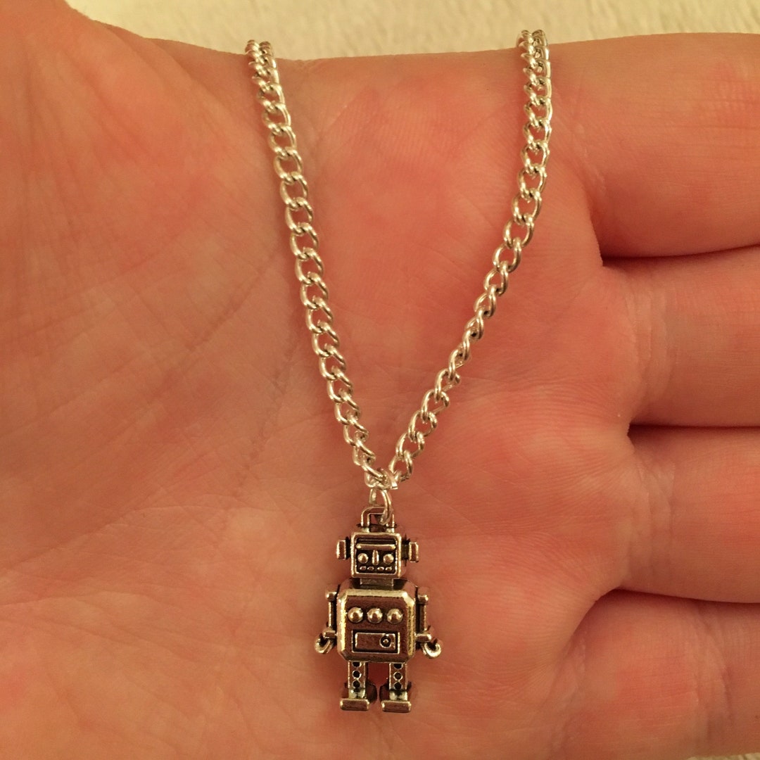 Silver Chain Necklace With Silver Robot Charm Silver Robot - Etsy