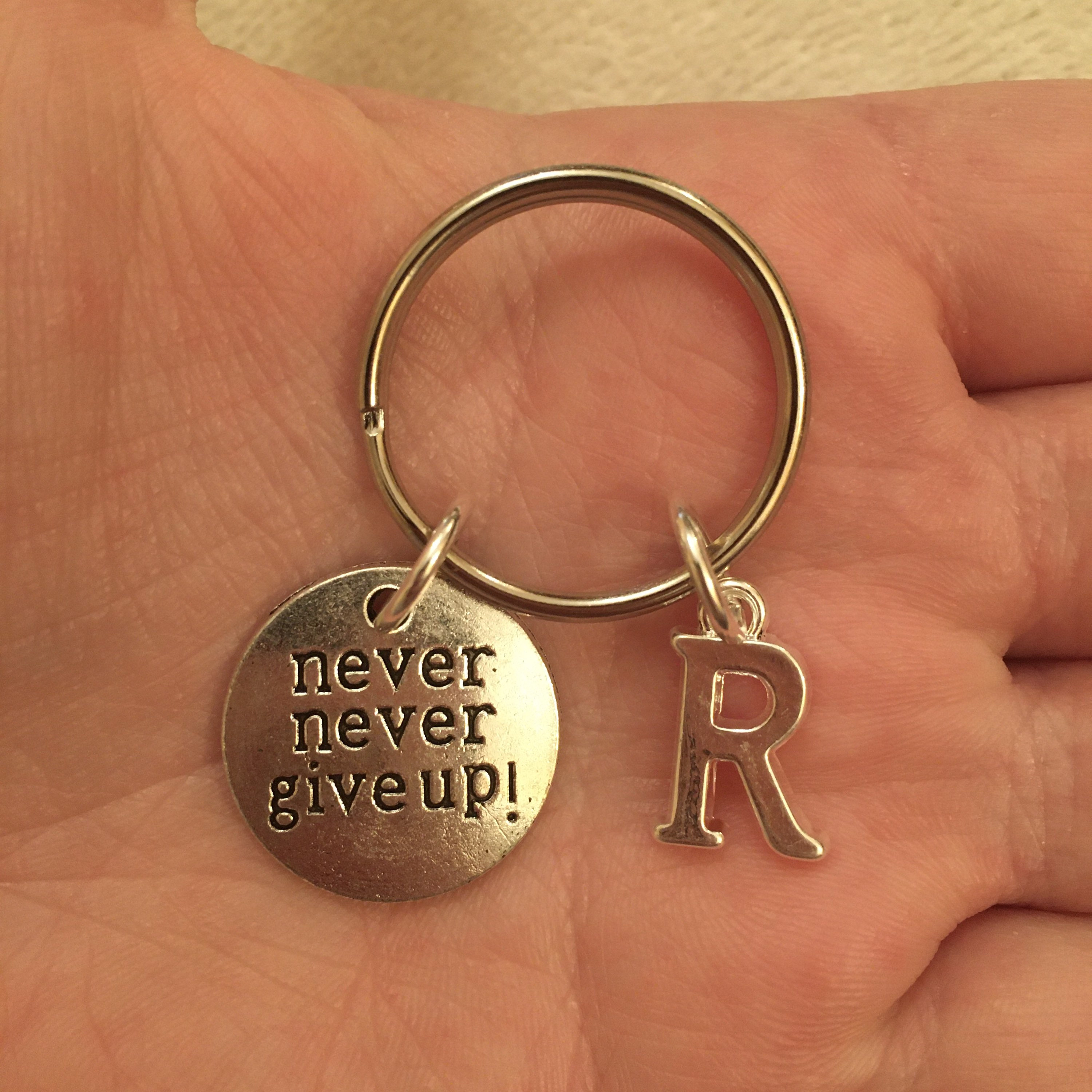 Never never give up key ring/ key chain with initial charm | Etsy