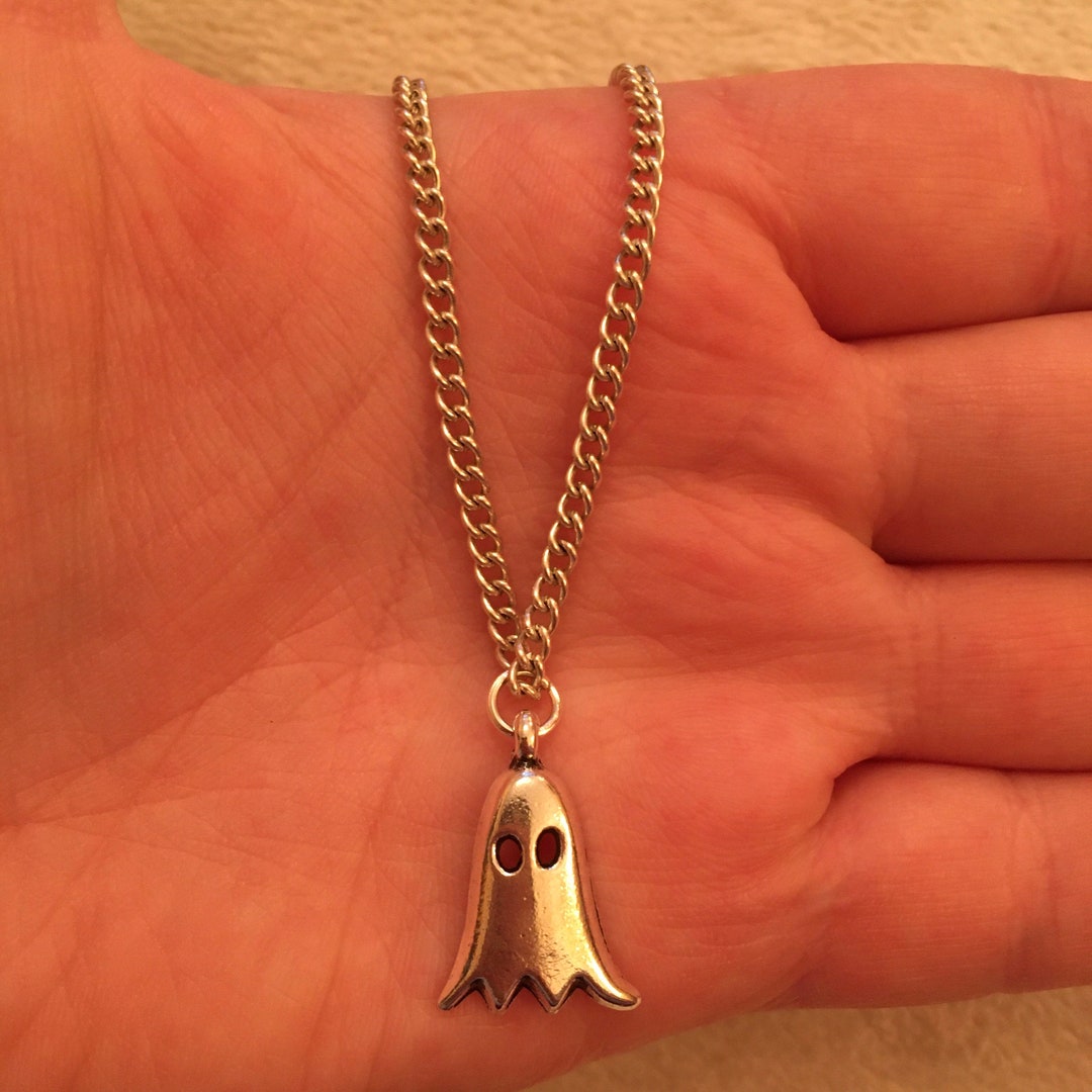 Silver Chain Necklace With Silver Ghost Charm, Silver Ghost Necklace ...