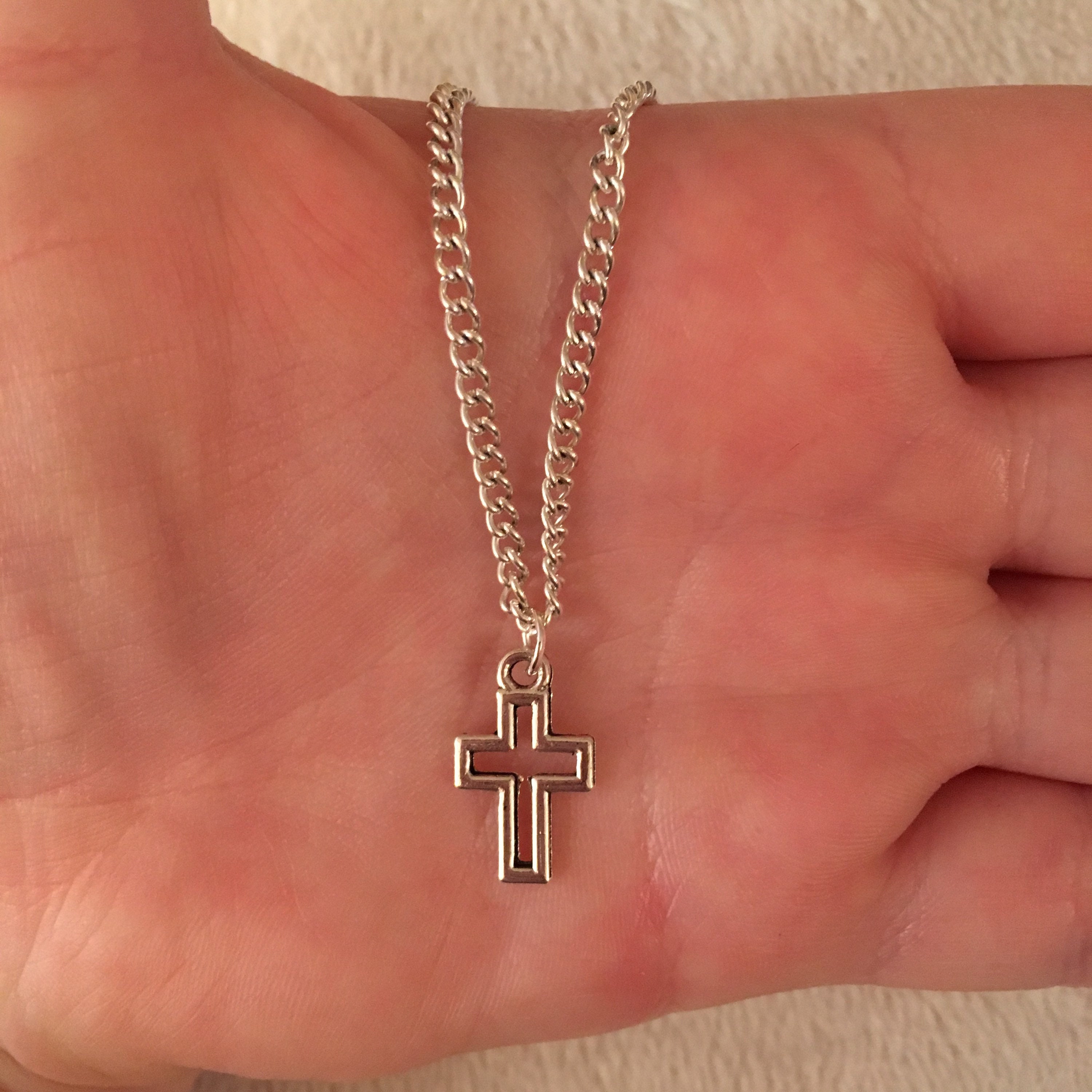 Silver Chain Necklace With Silver Cross Charm Silver Cross | Etsy