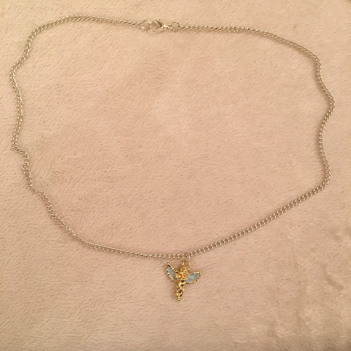 Silver chain necklace with angel/ cherub/ Cupid charm angel | Etsy