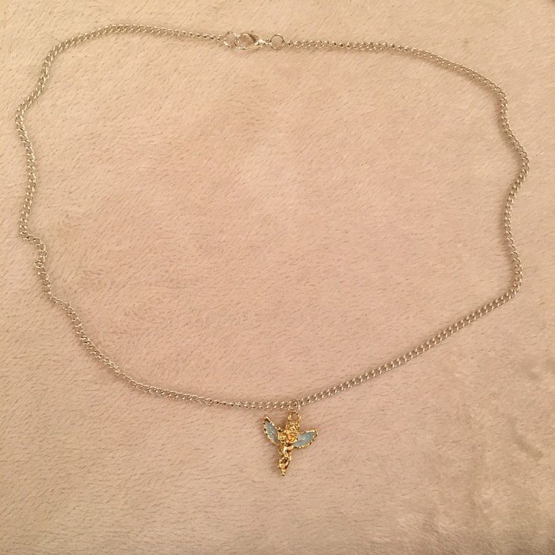Silver Chain Necklace With Angel/ Cherub/ Cupid Charm, Angel Necklace ...