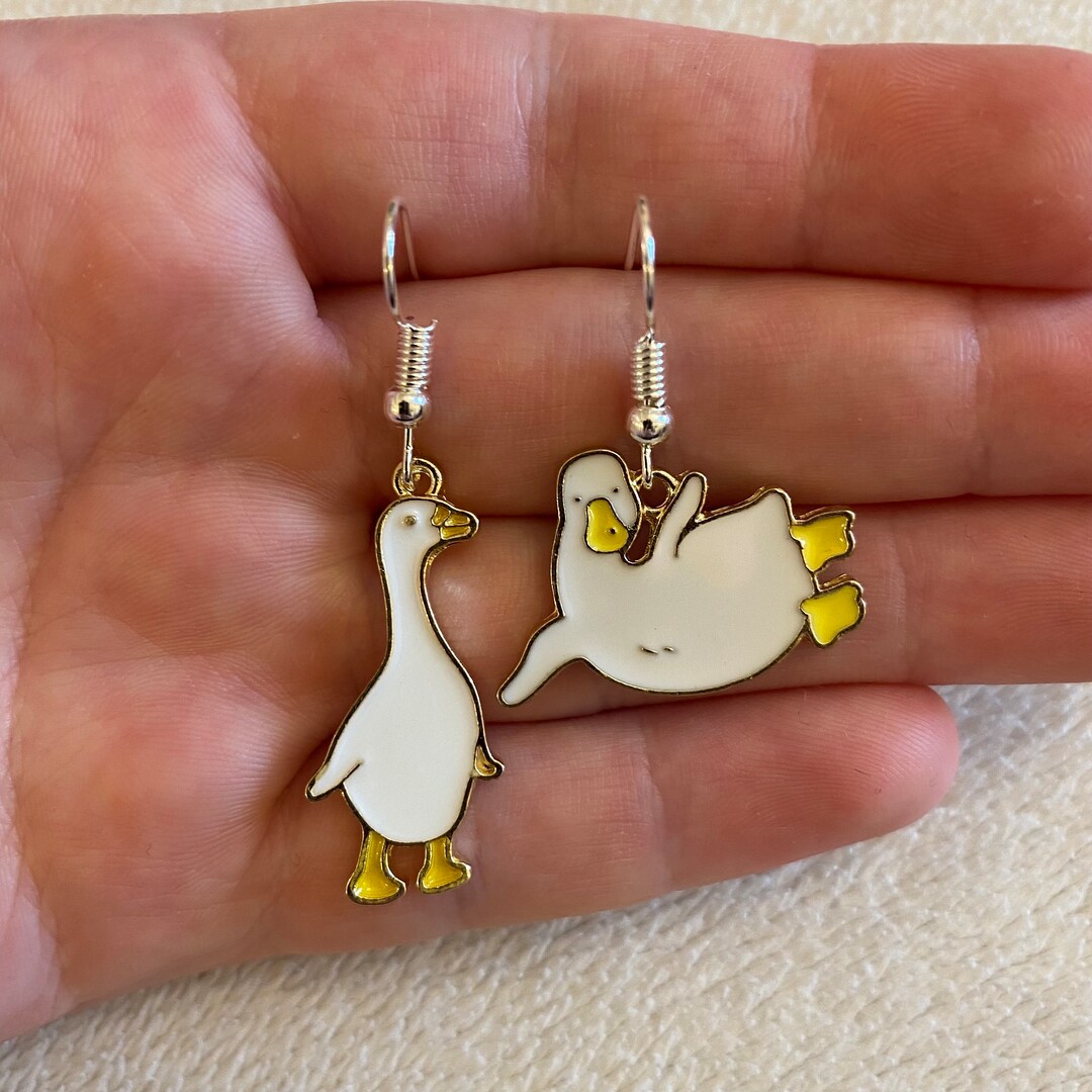 Silver Dangle/ Drop Earrings With Goose Charms, Goose Earrings, Goose ...