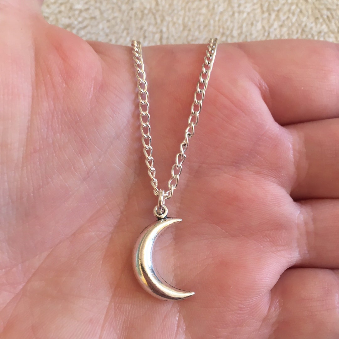 Silver Chain Necklace With Silver Moon Charm, Silver Moon Necklace ...