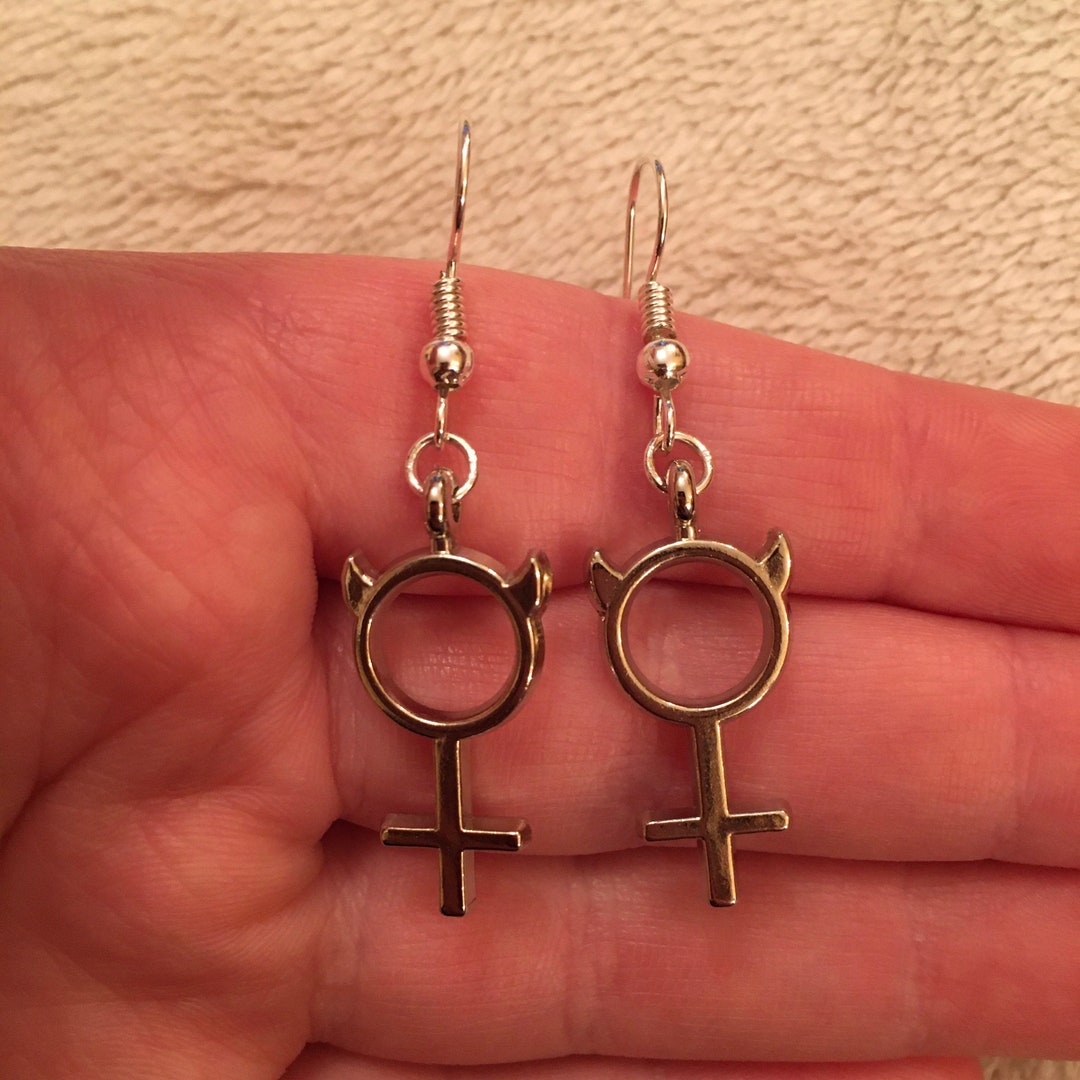 Silver Dangle/ Drop Earrings With She Devil Charms, She Devil Earrings ...