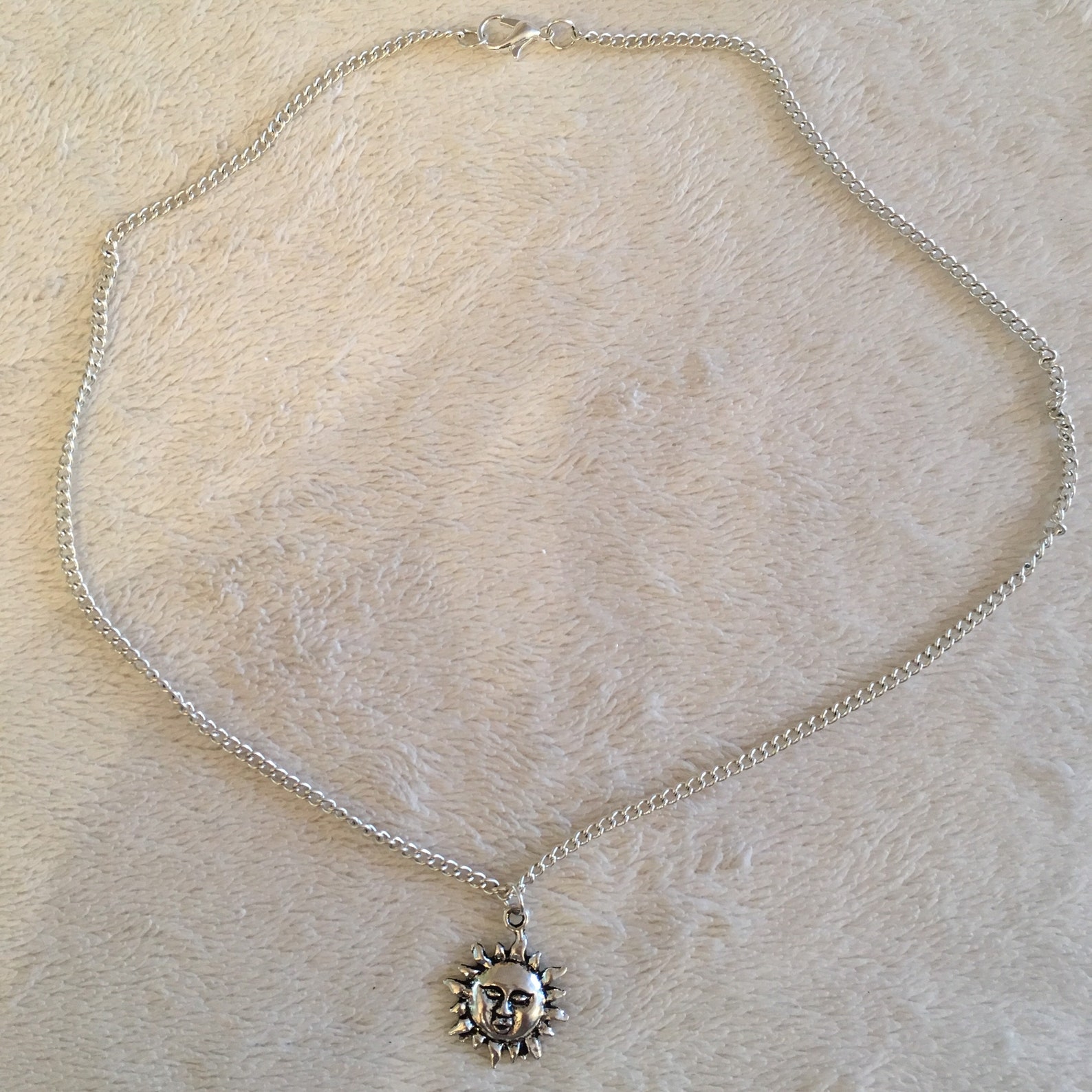 Silver Chain Necklace With Silver Sun Charm, Silver Sun Necklace ...