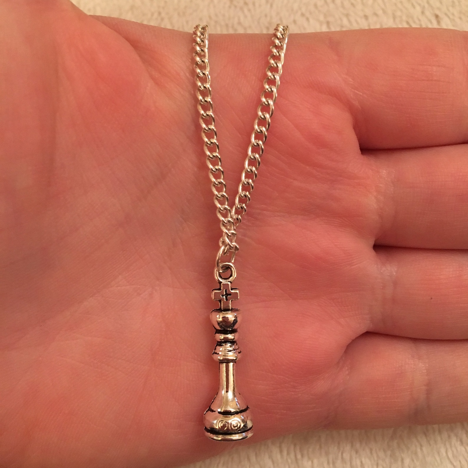 Silver Chain Necklace With Chess Piece Charm Queen Chess - Etsy UK