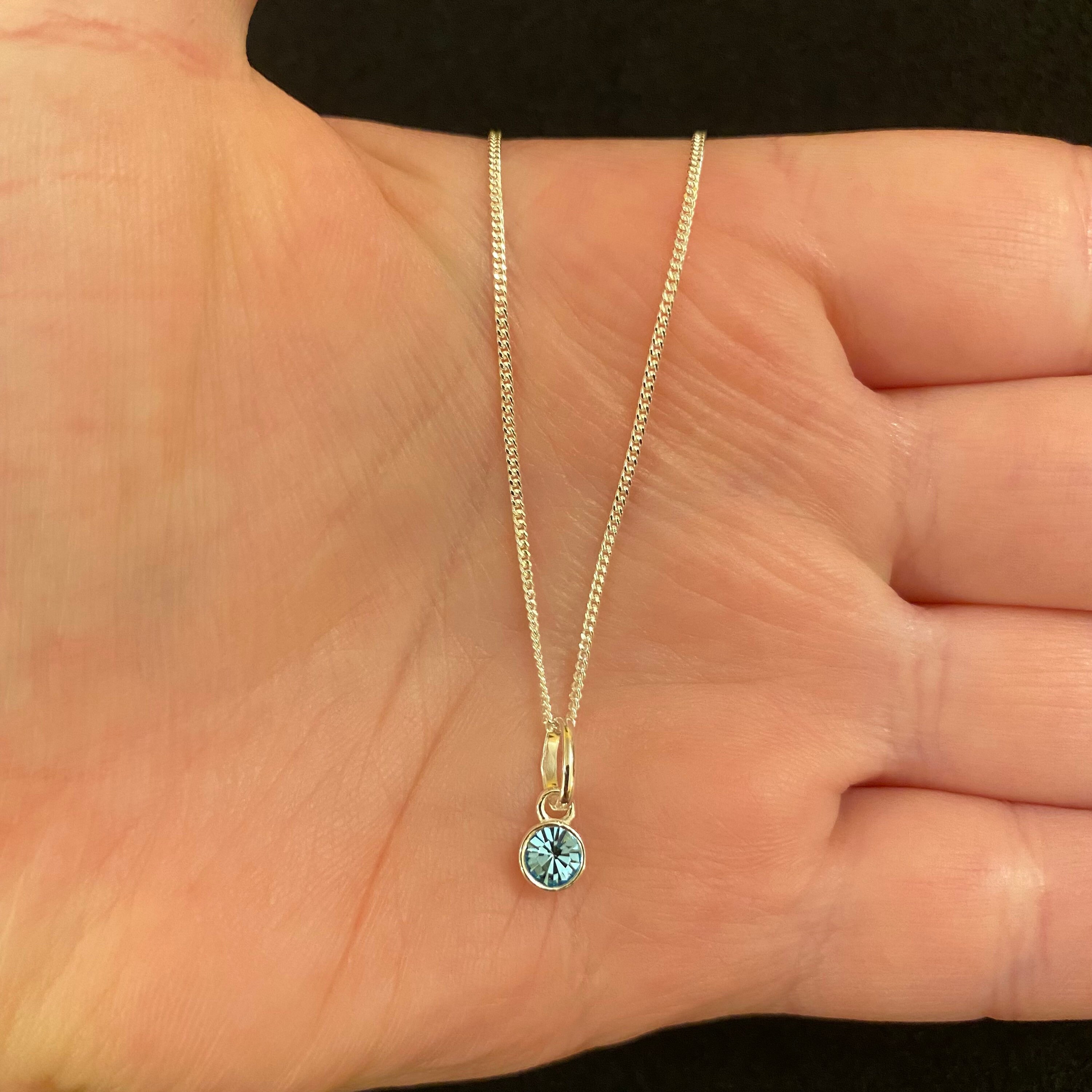 Sterling Silver Necklace With Swarovski Crystal Aquamarine Charm Sterling Silver Birthstone Necklace March Birthstone Necklace Etsy