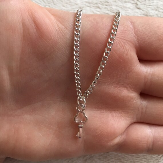 Silver Chain Necklace With Silver Key Charm Silver Key | Etsy