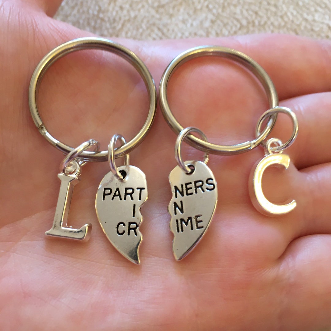 Silver Key Rings With Partners in Crime Heart Charm and Initial Charm ...