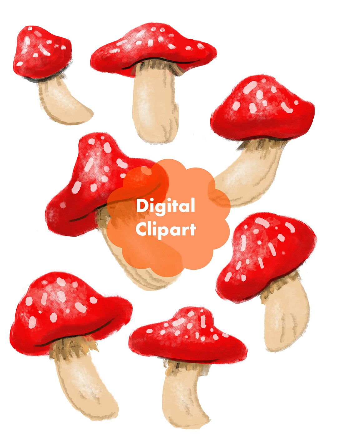 Red Mushroom Clipart Instant Download Illustration Collage Commercial ...