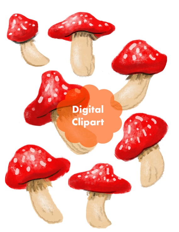 Red Mushroom Clipart Instant Download Illustration Collage - Etsy