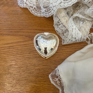 Vintage Silverplate Heart Shaped Box Silver Tone Metal Red Velvet Lined ...