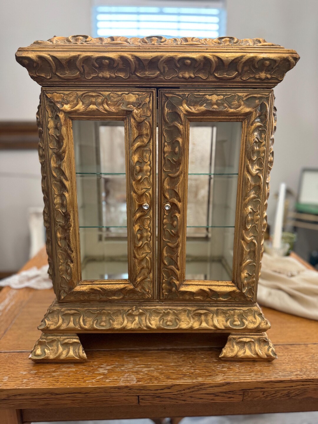 Italian Horchow Creazioni Vitrine Wood and Glass Mirrored Curio ...