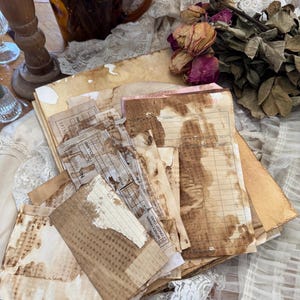 Tea & Coffee Stained Paper Bundle – Vintage Junk Journal Ephemera Kit ...