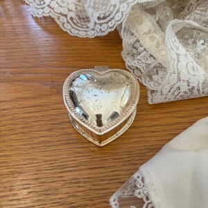 Vintage Silverplate Heart Shaped Box Silver Tone Metal Red Velvet Lined ...