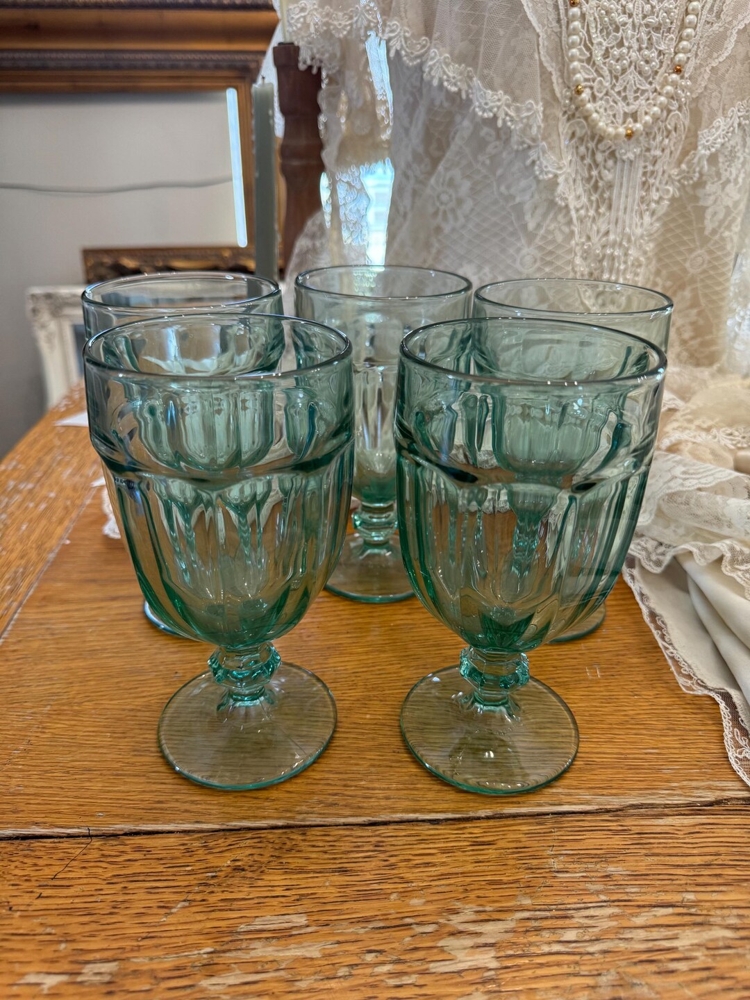 Vintage Green Glass Libby Drinking Water Goblet - Etsy
