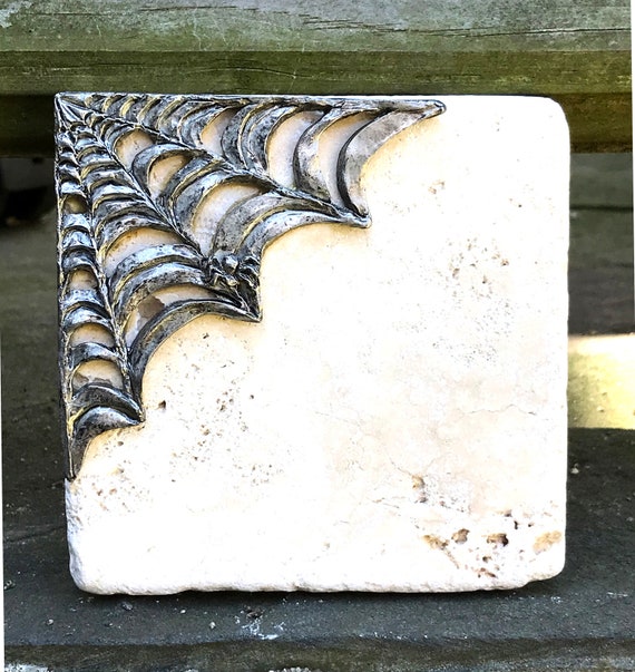 Spider Web Stone Tile Spooky Art Stuff Spiders Halloween Decor - Etsy