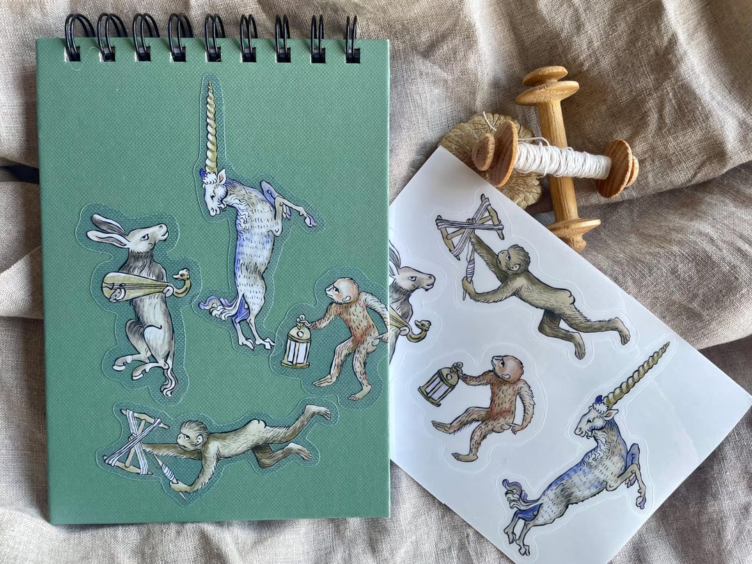 Medieval Animal Vinyl Sticker Sheet | Donkey Musician, Yarn Monkey ...