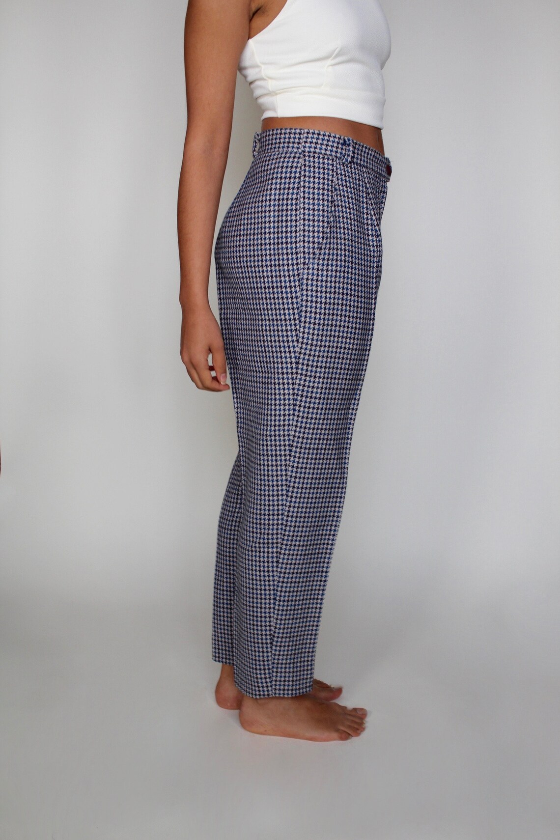Blue Houndstooth Vintage Slacks // Blue Pants // Pleated Pants - Etsy UK